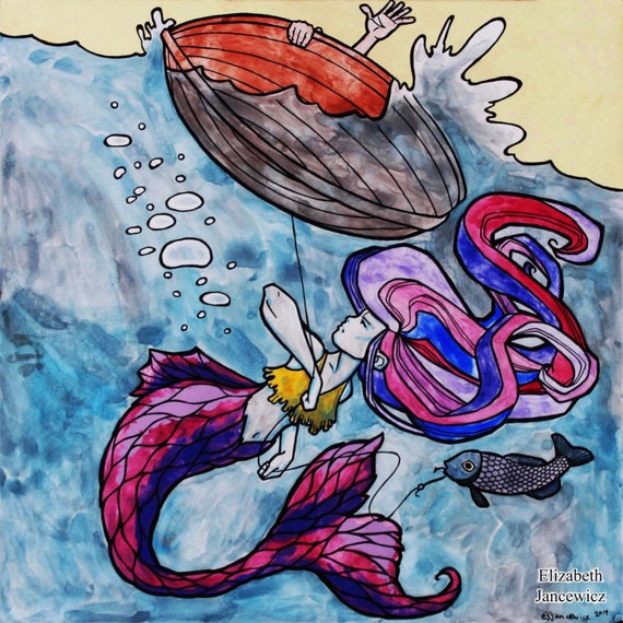 Angry Mermaid Art Print by ElizabethJJancewicz on Etsy