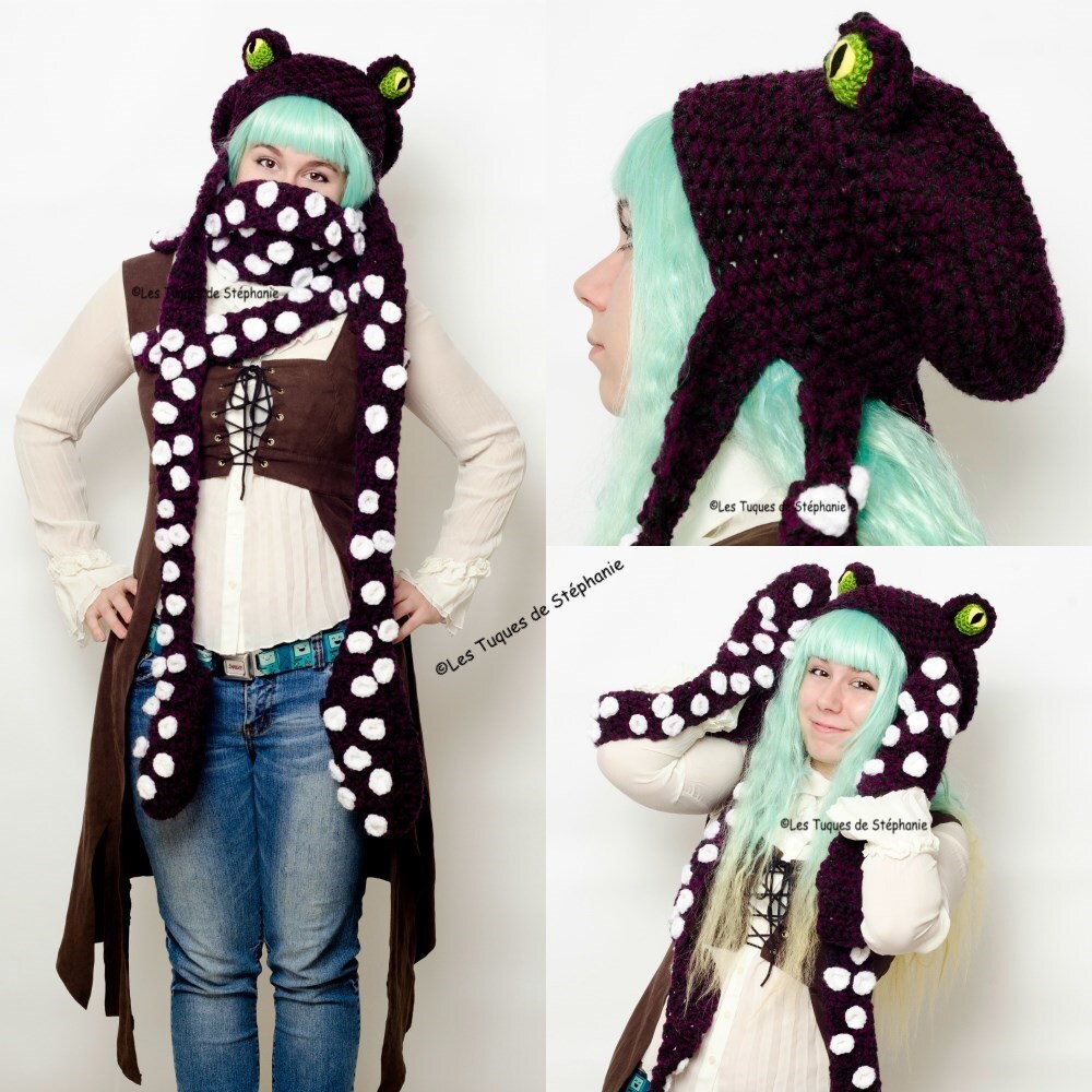 Octopus hat scarf and mittens custom crocheted squid hat