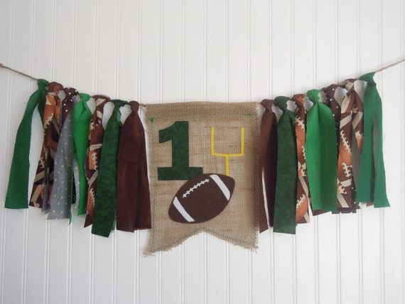 Football Green Brown Fabric Banner Burlap Age Cake