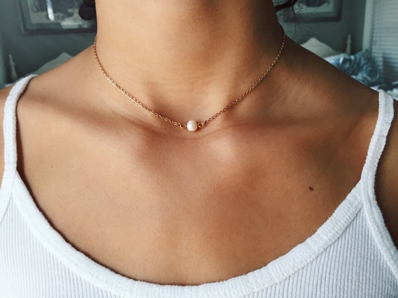 Dainty Freshwater Pearl 14k Gold Plated Choker Necklace White