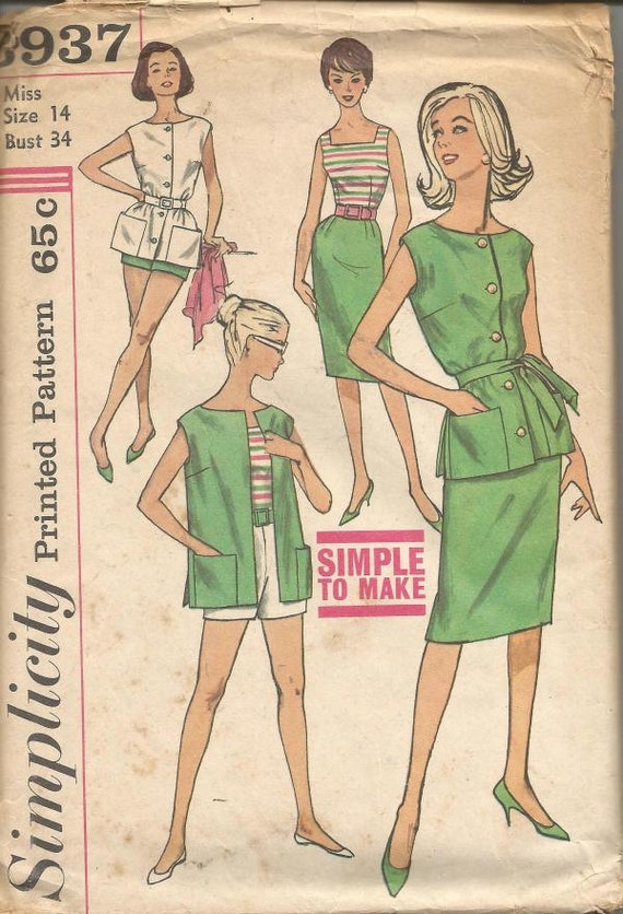 1960s Slim Skirt Square Neck Top Shorts Blouse Easy by kinseysue