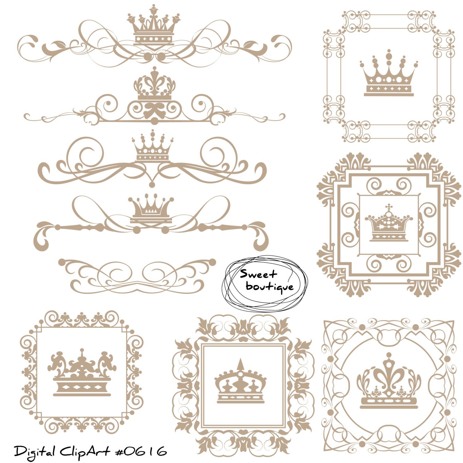 Vintage Frame Digital Frame Border Clip Art Crown Frame