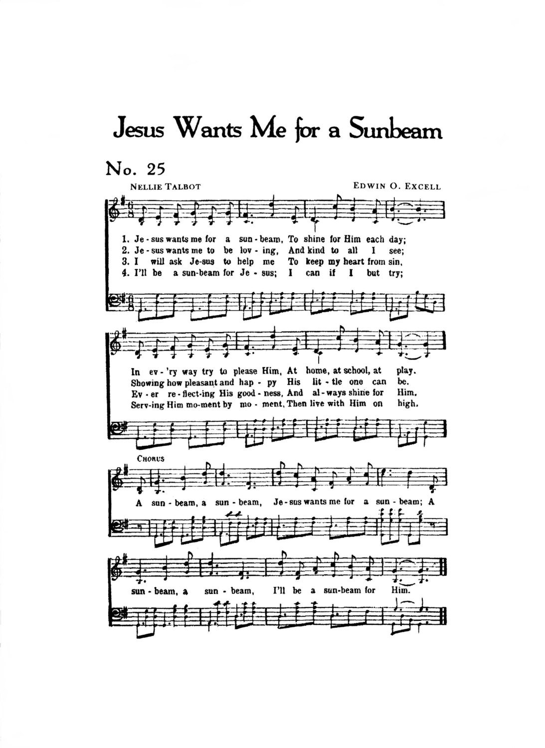 Jesus Wants Me for a Sunbeam Hymn Digital Sheet Music DIY