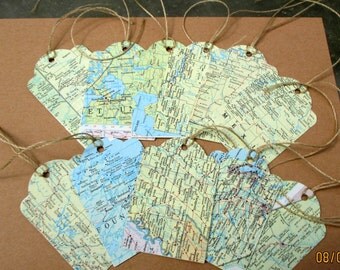 Items similar to Vintage Map Tags - Set of 10 - Round on Etsy