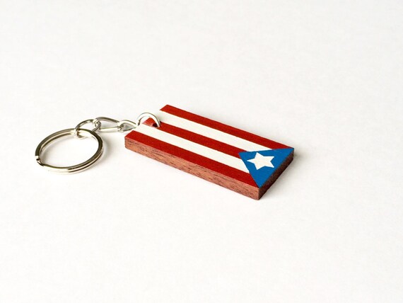 Puerto Rico Flag Wooden Keychain Hand Painted Puerto Rican