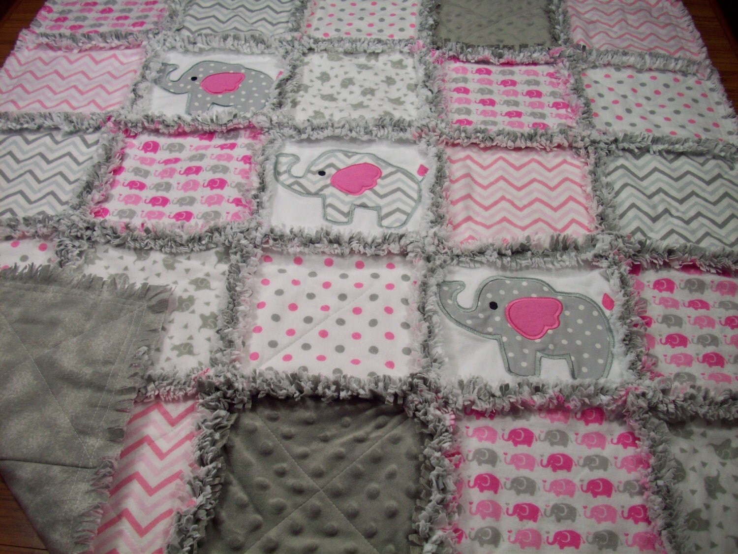Elephant Baby Rag Quilts Grey Pink Rag Quilt Baby Applique