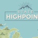 State High Points Map 18x24 Poster