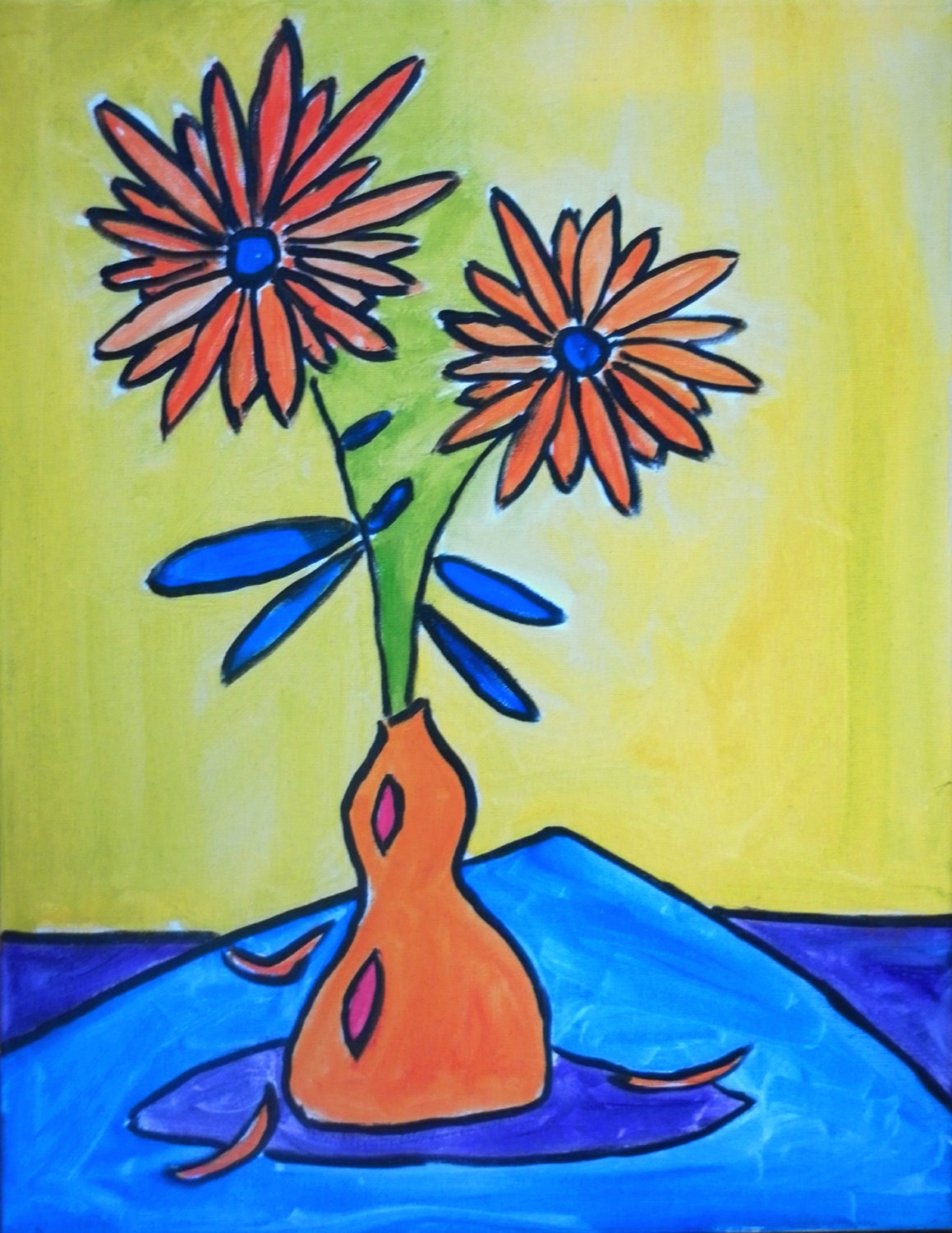 Original Expressionist Oil Painting of Flowers Canvas of