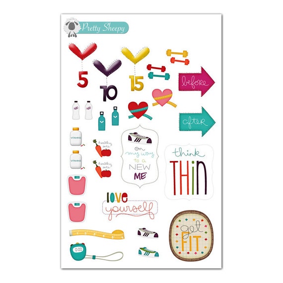 Fitness Planner Stickers Sampler by PrettySheepy on Etsy
