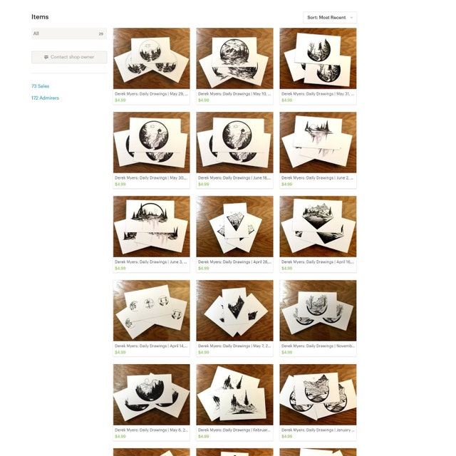 Derek Myers Daily Drawings Art Prints by DerekMyersArt on Etsy