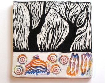 Sgraffito tile | Etsy