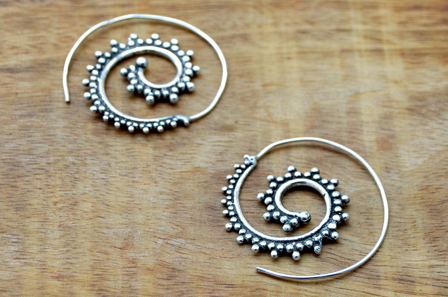 Gypsy Earrings Spiral Silver Earrings Tribal by GypsyWindsJewelry