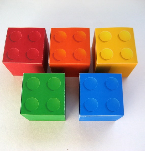 Colourful Building Block Cubes 5 Favor Boxes Gift