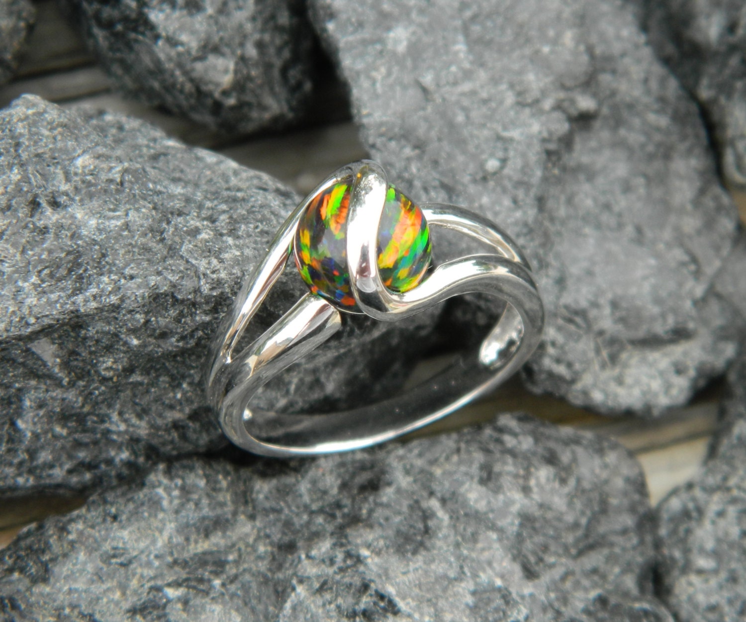 Interchangeable marble ring with 8mm syn. by TrendyStoneJewelry