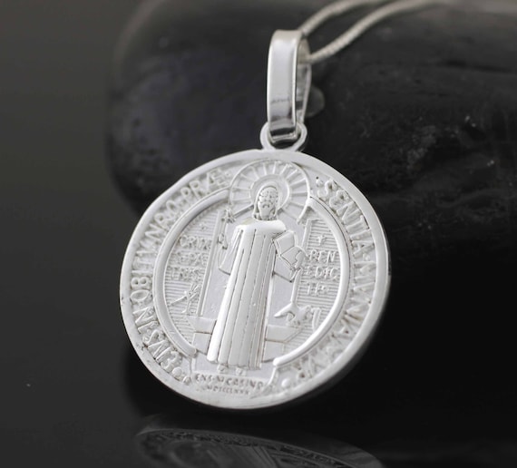 Sterling Silver Saint Benedict Medal Silver Saint by theangelfaith