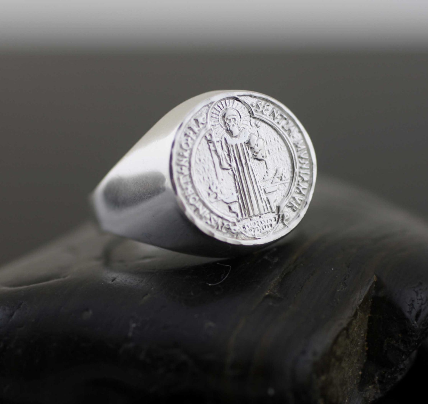 Sterling Silver Saint Benedict Mens Ring Silver 925 San