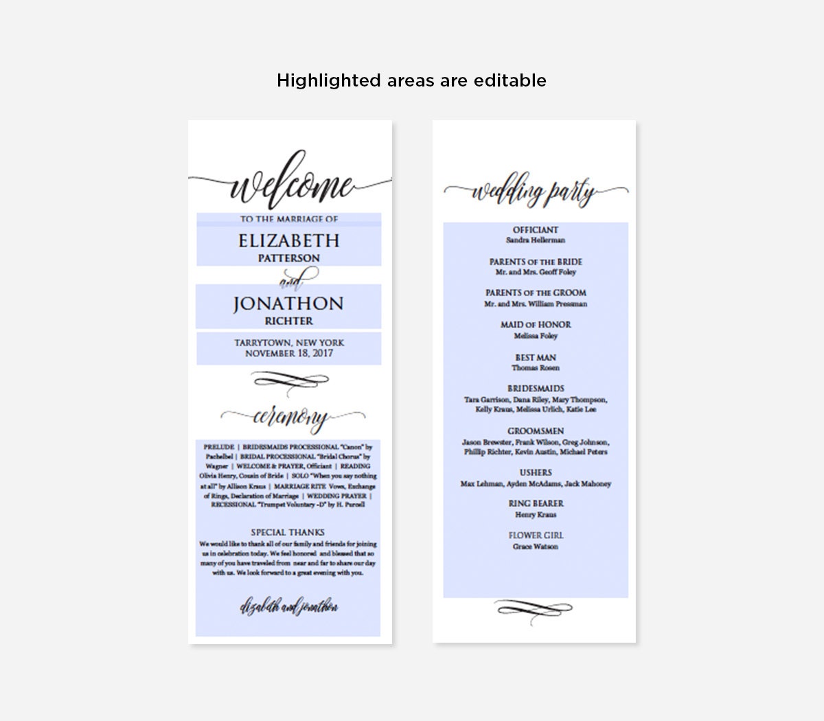 Wedding Program Printable Order of Service Rustic Ceremony