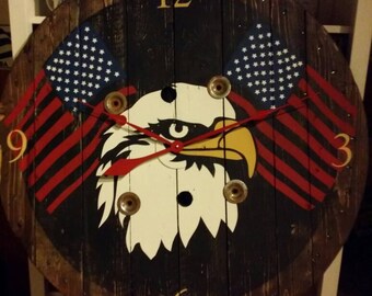 Recycled Wooden Wire Spool Wall Clock 32 in Nautical