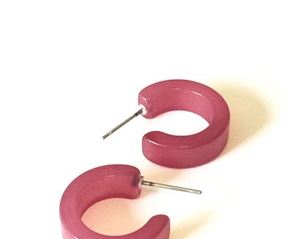 Dark Aqua Blue Hoops Blue Hoop Earrings Skinny Tubes by Leetie