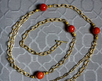 Items similar to Red Coral Necklace - Gold Filled Chain with 2 Coral ...
