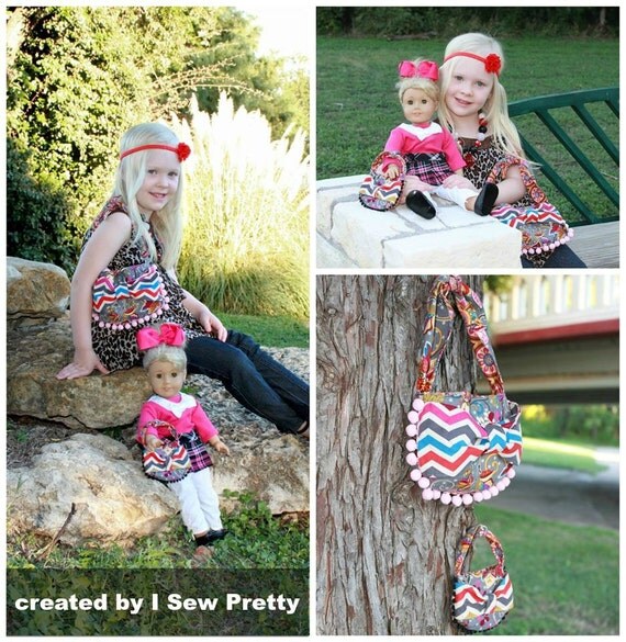 TWO PDF PATTERNS Matching Girls and Doll Purse Patterns