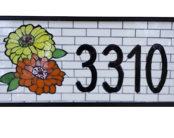 Custom House Number in Stained Glass Mosaic with Decorative