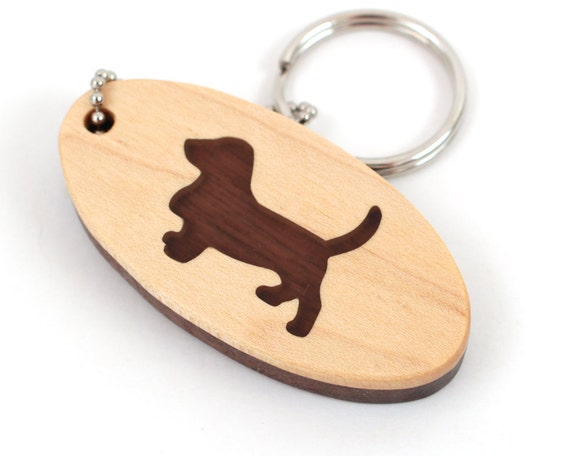 Basset Hound Key Chain Scroll Saw Wood Dog by OohLookItsARabbit