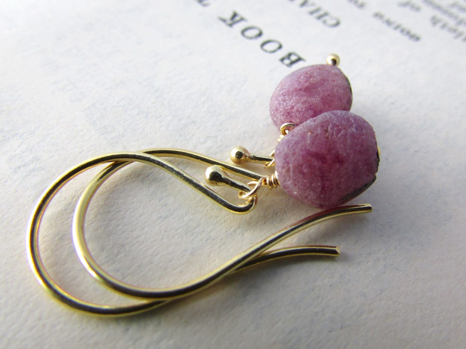 Raw Ruby Earrings rough tumbled ruby gemstone by twobadcats
