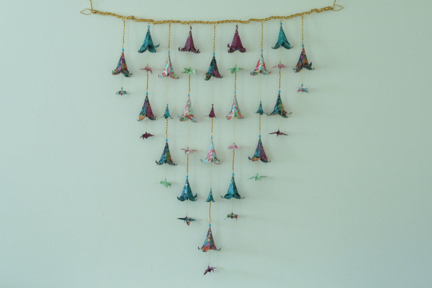Origami Garland Lilies and Hummingbirds Hanging Decor