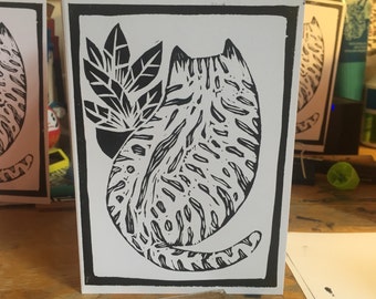 Cat lino print | Etsy