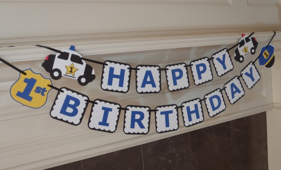 Police Birthday Banner for Policeman Party with Age and Custom