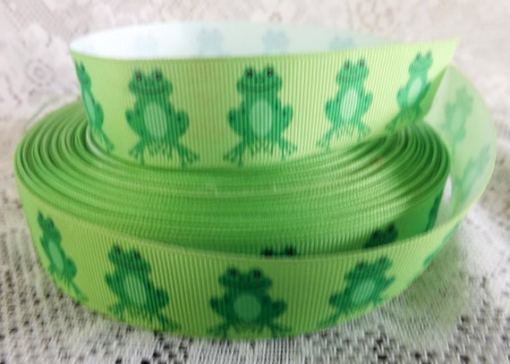 Frog ribbon Green frog ribbon 1 inch frog Grosgrain ribbon