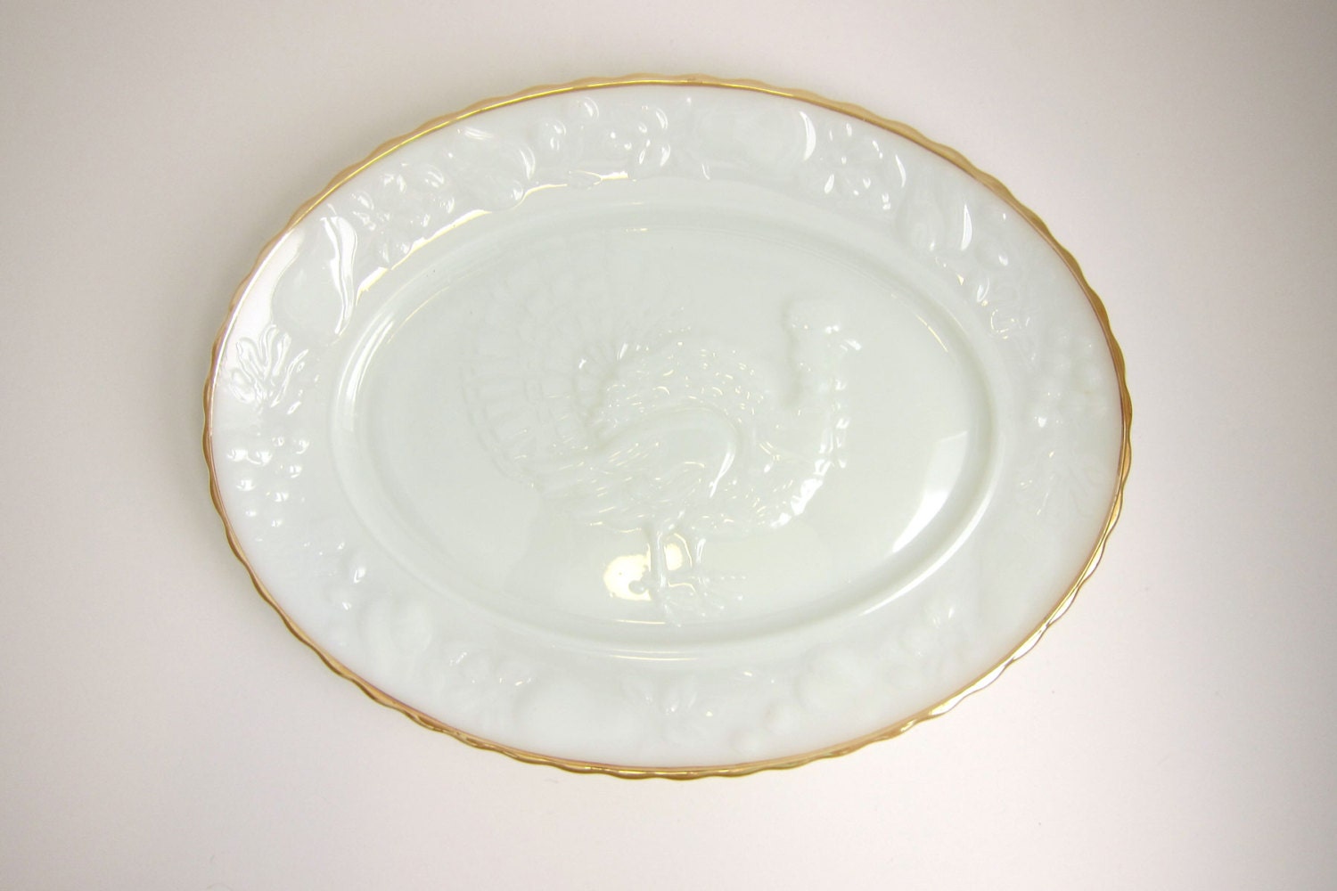 Vintage Anchor Hocking Milk Glass Turkey Thanksgiving Serving Platter ...