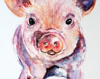 Pig watercolor | Etsy