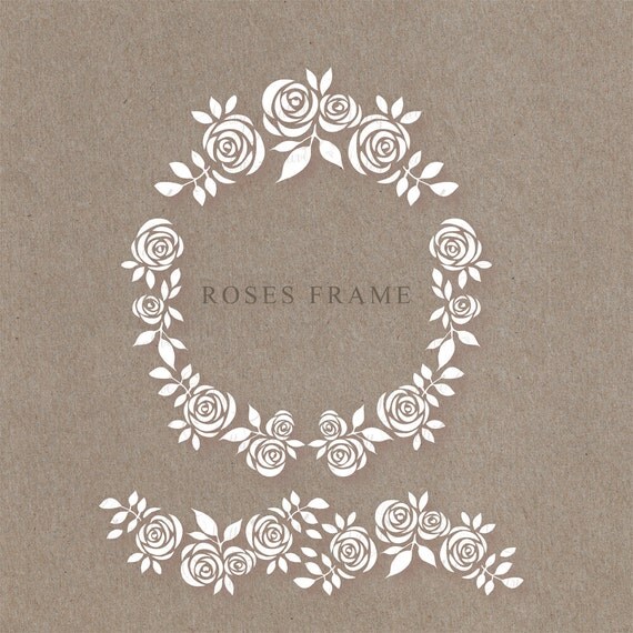 Digital frame floral roses. Floral edge clipart digital