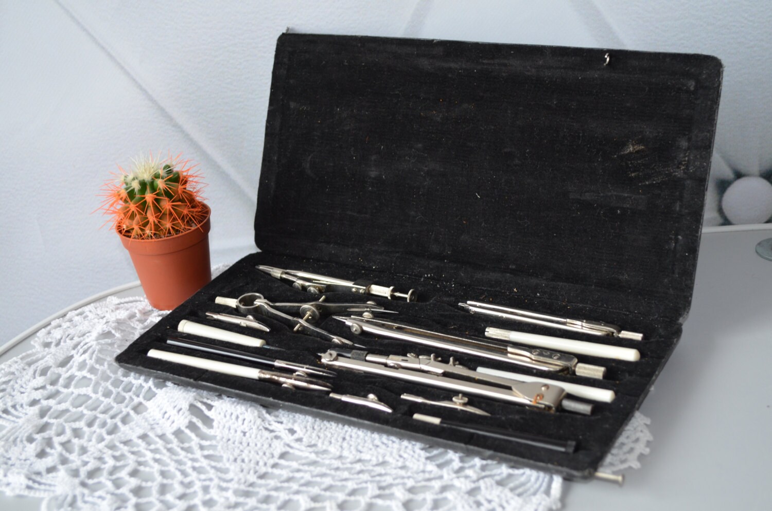 Antique Drawing Set vintage Drafting tools brass by bestLuba