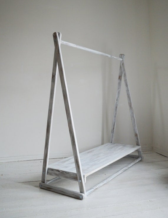 Handmade Natural Wood Clothes Rail with Shelf in pure by PobiShop