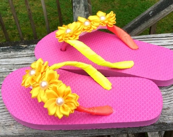 Unique flower flip flops related items | Etsy