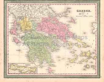 Old map of greece | Etsy