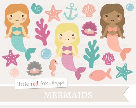 Mermaid Clipart Ocean Clip Art Princess Sea by LittleRedFoxShoppe