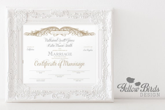 Customized Marriage Certificate Personalized by YellowBirdsDesign