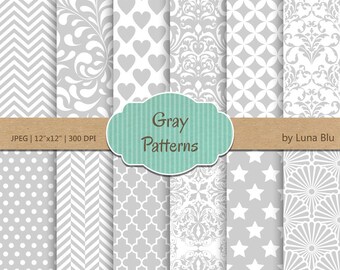 Silver Digital Paper: Silver Patterns grey by Lunabludesign