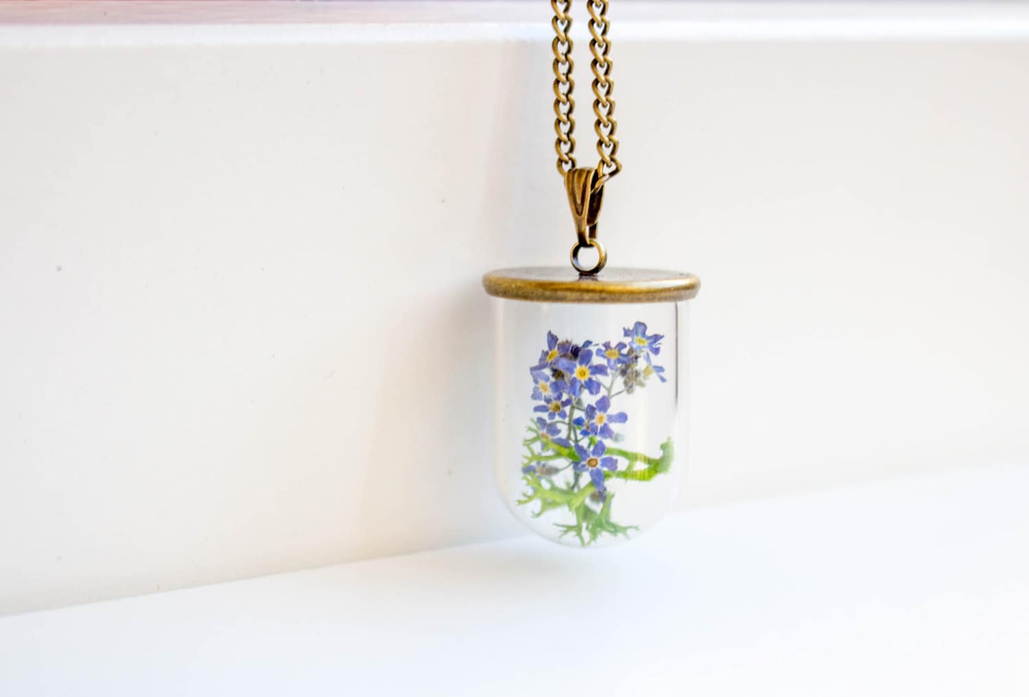 Real Forget me not Necklace Jewelry Glass Globe by RafFinesse