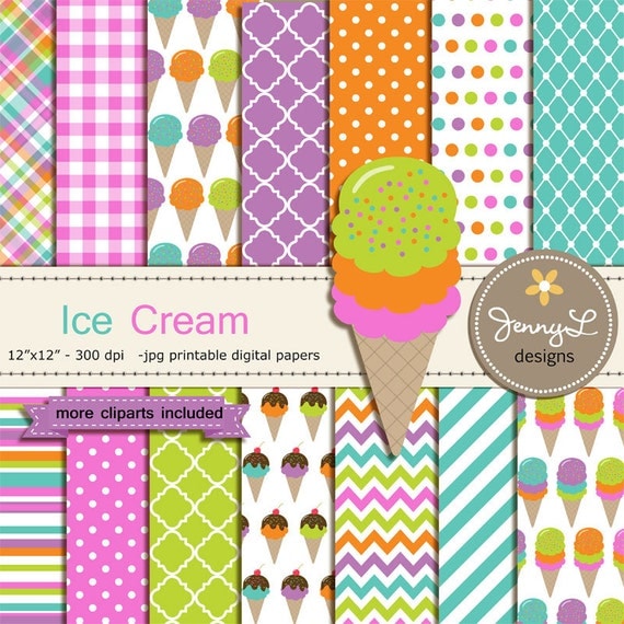 Ice Cream Digital Papers and Clipart, Ice Cream Party Theme Birthday ...