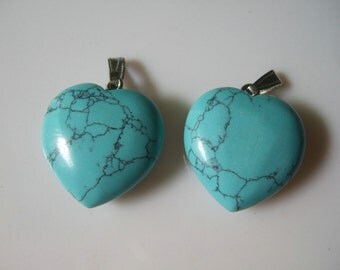 Blue Turquoise Heart Pendant Charms 19x20mm by OrientFinds on Etsy