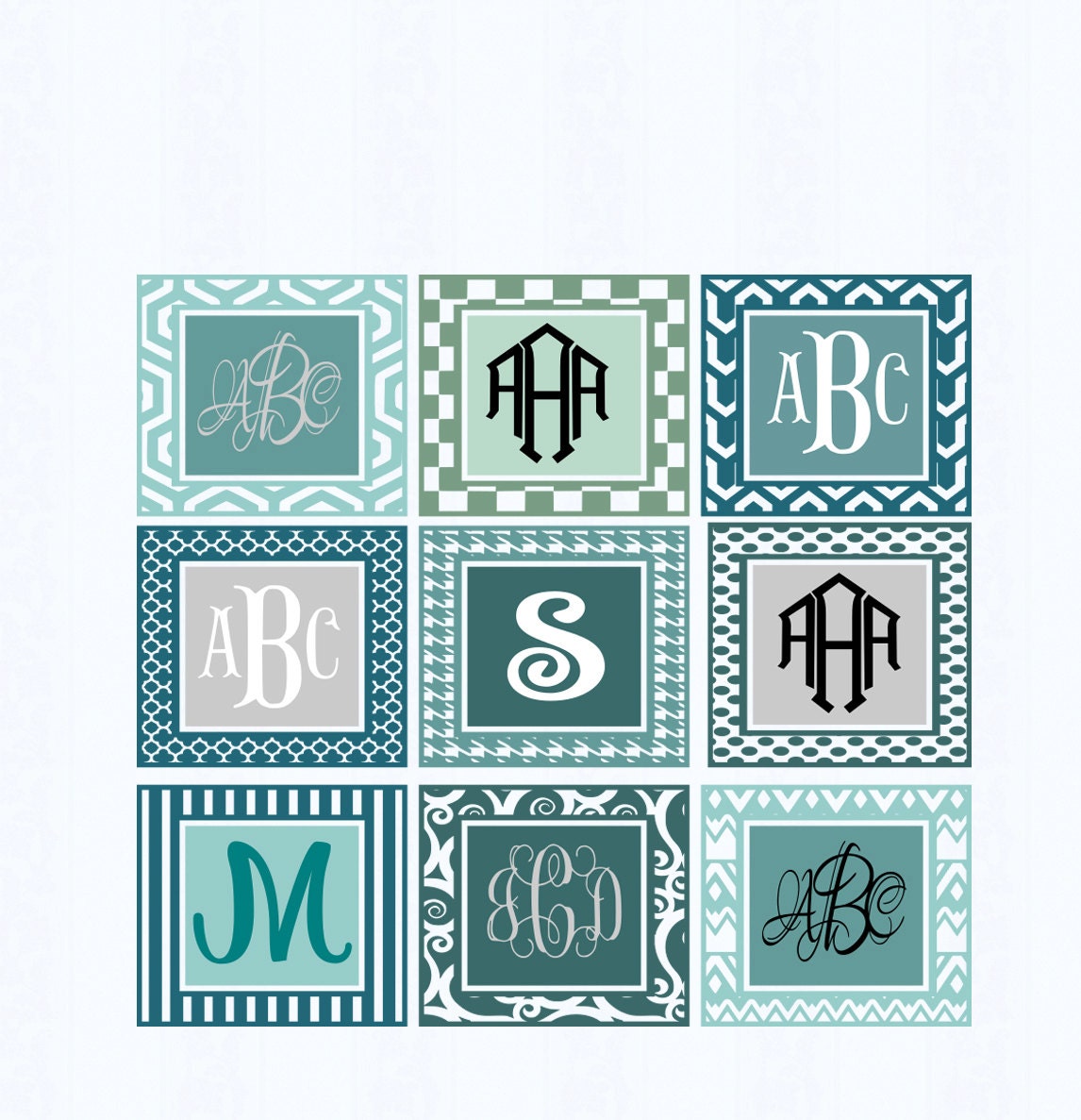 Patterned square monogram frames set Svg Eps by JenCraftDesigns