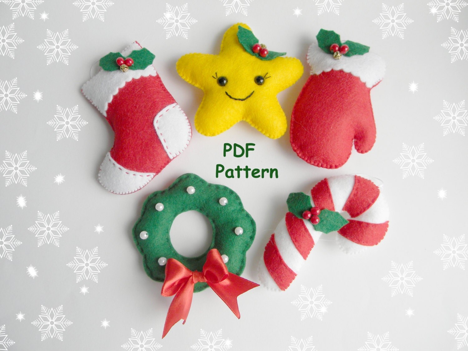 Set PDF pattern christmas ornaments pattern Felt Star Mitten