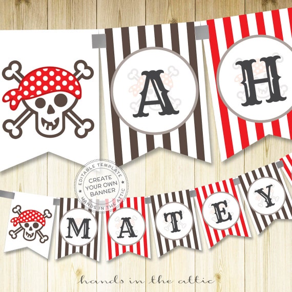 Pirate printable alphabet banner editable template pirate