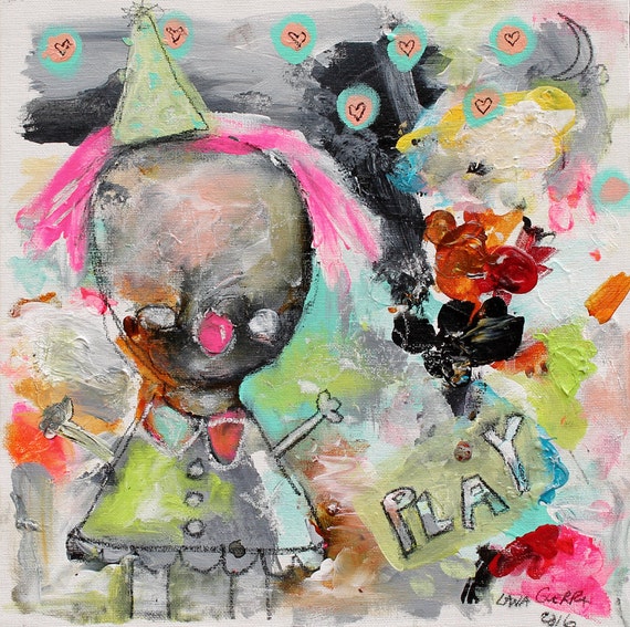 Abstract Clown Portrait Art Print. outsider art artbrut