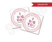 Items similar to I DIG YOU Valentines Editable PDF File Printable ...